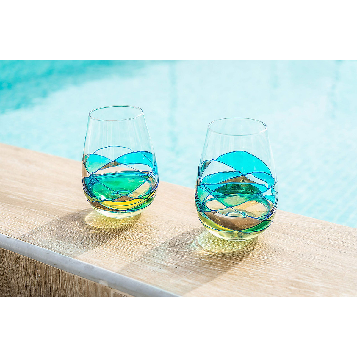 Antoni Barcelona Stemless Wine Glass Set 2 Gold – EXCLUSIVE BOX - Hand Painted Drinkware Essentials Wine Tumbler Glassware Unique Gifts Ideas for Women Men Birthday Wedding Mom Dad Her Him