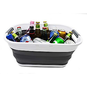 SAMMART 17.5L (4.6 Gallon) Small Collapsible/Foldable/Pop Up/Portable Washing Tub, Water Capacity 13.5L/3.5 Gallon (1, White/Grey)