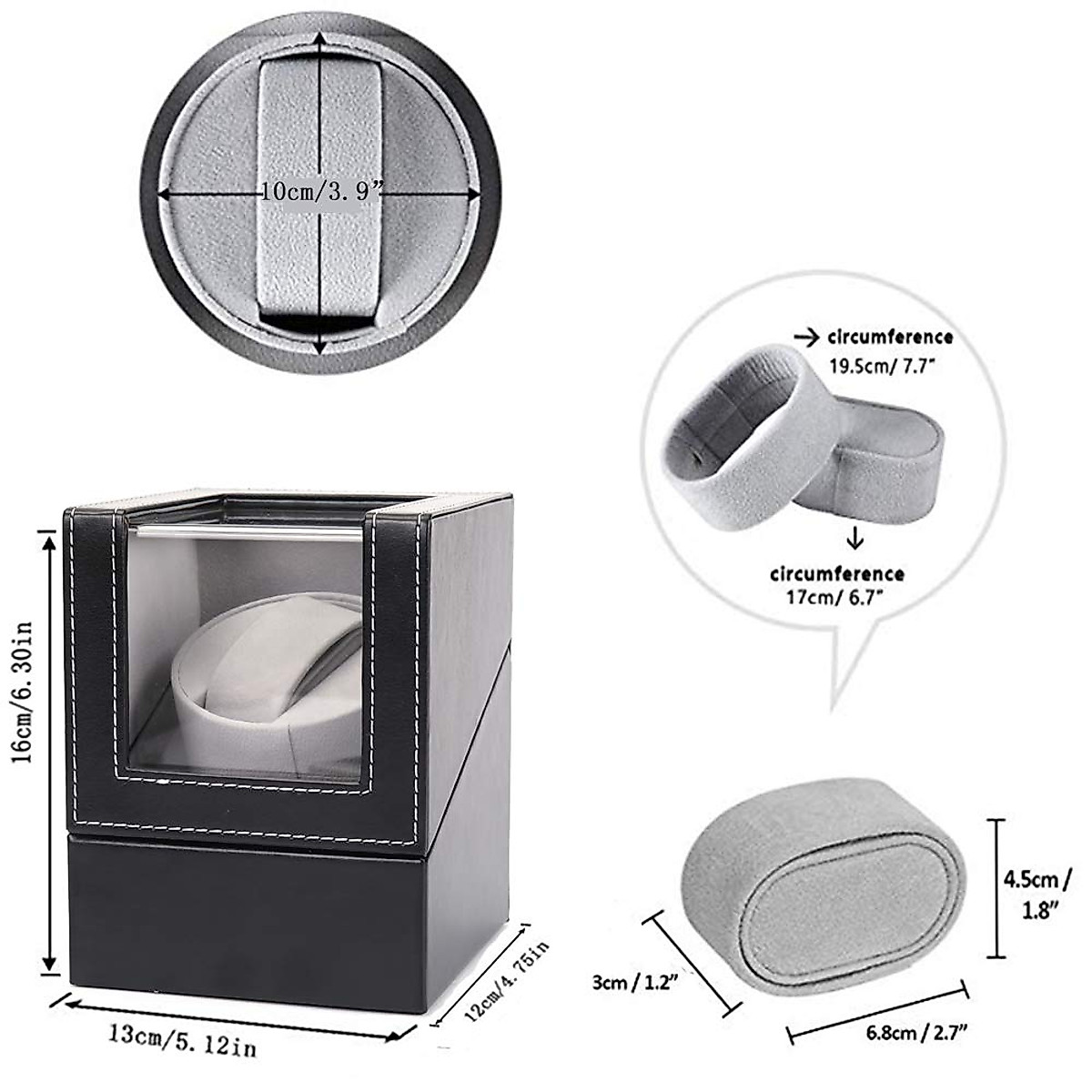 Aokelily Automatic Single Watch Winder, in Wood Shell and Black Leather/Carbon Fiber Leather, Japanese Motor