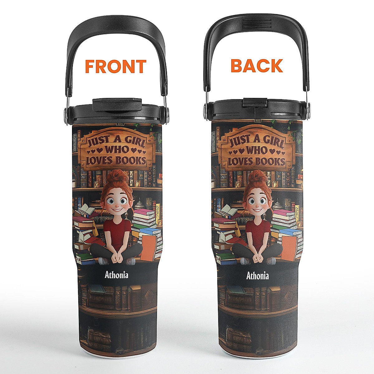 Macorner Personalized 30oz Tumbler With Handle, Just A Girl Who Loves Books Tumbler, Daughter Gifts