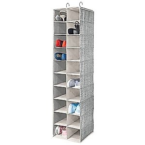 mDesign Soft Fabric Closet Organizer - Holds Shoes, Handbags, Clutches, Accessories - Large, 20 Shelf Over Rod Hanging Storage Unit - Black/Cream