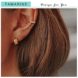 FAMARINE 2 Pairs 14K Gold Plated Hoop Huggie Earrings for Women, Minimalist Dainty Hoop Earrings