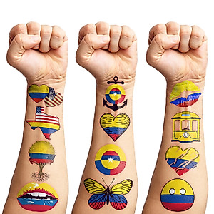 Cute Colombia Temporary Tattoos Independence Birthday Party Decorations Favors Supplies Flag Themed Stickers 10 Sheets 100 PCS Gifts for Baby Kids Girls Boys Decor Class School Carnival Christmas