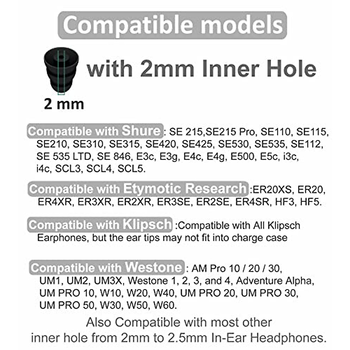 4 Pairs Triple Flange Compatible with Shure SE215 Pro Ear Tips, Noise Reduce Silicone with 2mm Connector Hole Eartips Earbuds Compatible with Etymotic Research/Klipsch/Westone - Black