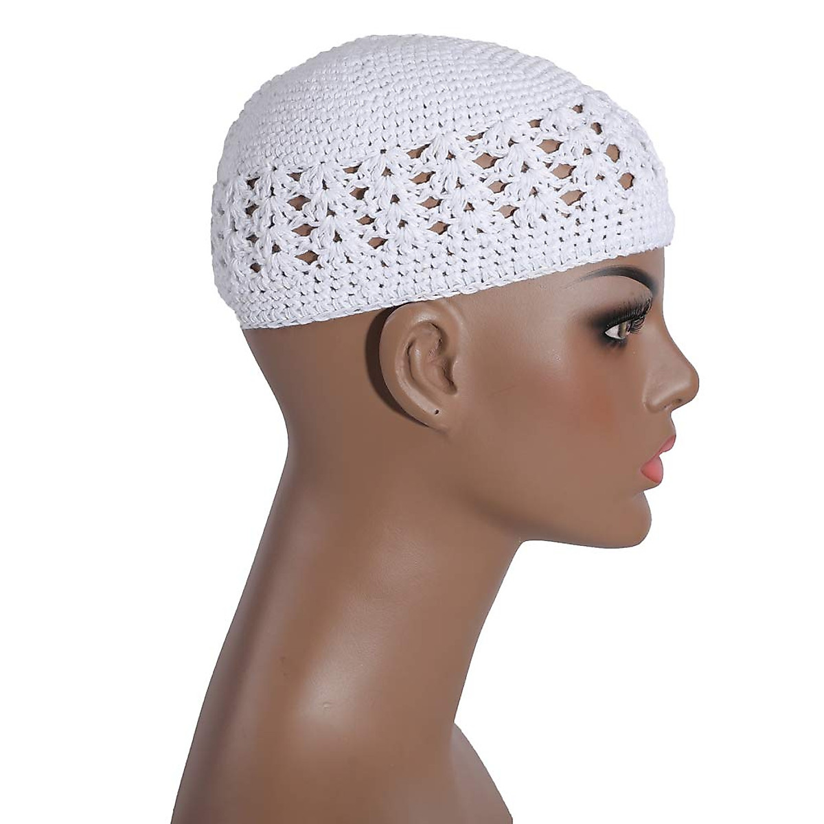 Qovelly 100% Cotton Lattice Crochet Knit Kufi Caps 3 Packed Skull Covers Hat(Set1)
