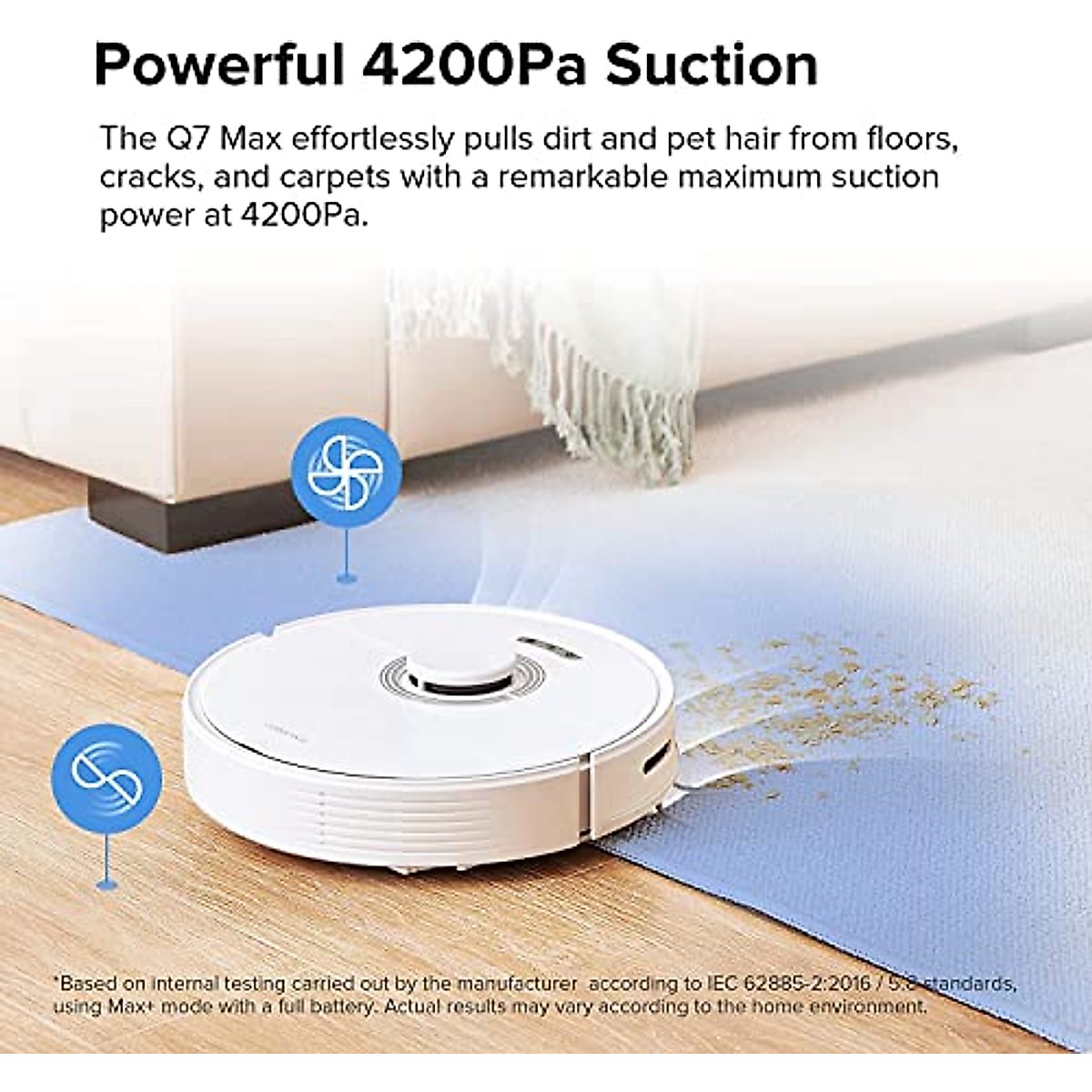 roborock Q7 Max Robot Vacuum and Mop Cleaner, 4200Pa Strong Suction, Lidar Navigation, Multi-Level Mapping, No-Go&No-Mop Zones, 180mins Runtime, Works with Alexa, Perfect for Pet Hair(White)