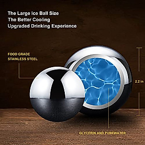 Sunjoy Castle Whiskey Stones Stainless Steel Metal Ice Cube Golf Ball 2.2" Wine Ice Balls for Whiskey Stainless Steel Ice Cube Whiskey Balls Whiskey Chilling Stones Gift Set of 2