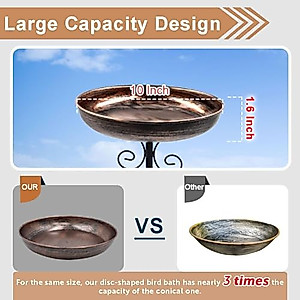 OUISJYER Small Metal Bird Baths for Outdoors, 10" Dia Bowl with Stake Birdbaths Garden Yard Lawn Decor Brown
