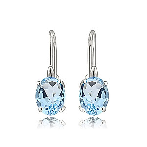 Sterling Silver Blue Topaz Oval Leverback Earrings