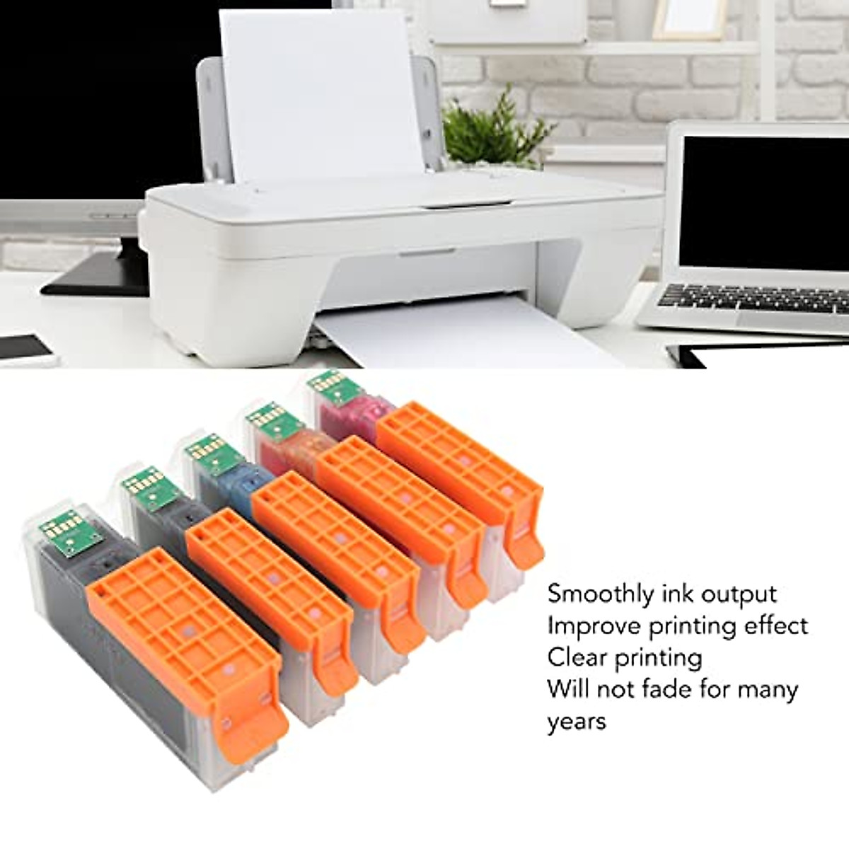 FTVOGUE 970‑971 Multi Colors Ink Cartridge Replacement Inkjet Printer Cartridges for PIXMA MG5790 MG5795 (BK BK C M Y 5 Colors)