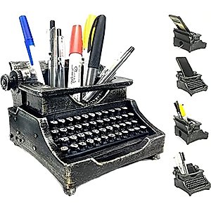 Bellaa Typewriter Pencil Holder Pen Desk Organizer Cute Industrial Antiques Retro Shabby Chic Vintage Cup Ideal Gift Writer Creative Office Classroom Home Study Library 21413