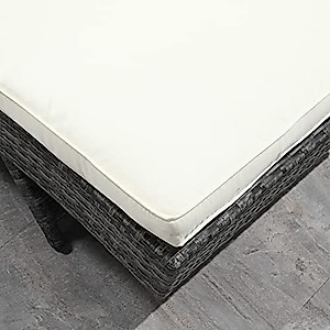 Outsunny Reclining Chaise Lounge Chair, Thickly Cushioned, Rolling Outdoor Plastic Rattan Sun Bathing Chair with Wheels for Poolside, Pool, Patio, Off-White