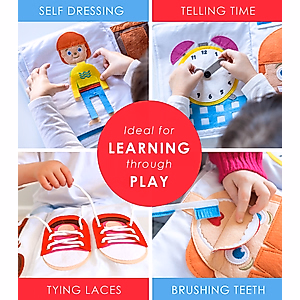 Curious Columbus - Quiet Book for Toddlers - Large Fabric Activity Busy Book. Toddler Montessori Book. 10 Pages of Learning & Fun for Quiet Play. Airplane Activities, Essential Road Trip Travel Toy