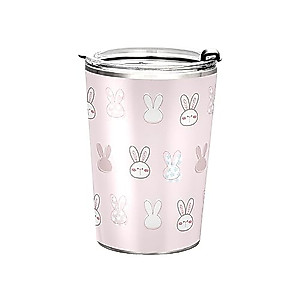 Jihqo Cute Cartoon Bunny Tumbler with Lid and Straw, Insulated Stainless Steel Tumbler Cup, Double Walled Travel Coffee Mug Thermal Vacuum Cups for Hot & Cold Drinks 12oz