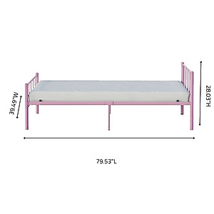 Rack Furniture Austin Twin Size Bed Frame, Steel Modern Design Bed for Kids with Reliable Support for Children's Bedroom, No Box Spring Req'd (Pink)