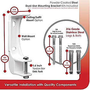 ADVANING MA1210-A447H2 Luxury Series, Premium Quality Manual Retractable Patio Awning, 100% Solution Dyed European Acrylic Easy UV Sunshade Manual Hand Crank, 12'x10', Ocean Blue - Sand Beige Stripes