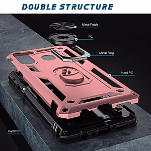 MERRO for Galaxy A21 Case with Screen Protector,Military Grade Heavy Duty Shockproof Protective Phone Cover Pass 16ft Drop Test with Magnetic Kickstand and Car Mount Holder Rose Gold Color