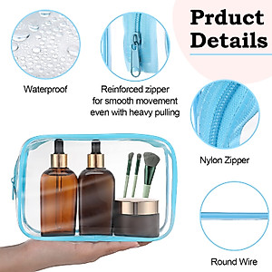 Weewooday 12 Pieces Clear Cosmetics Bag PVC Zippered Clear Toiletry Carry Pouch Cosmetic Makeup Bag Waterproof Makeup Vinyl Plastic Organizer Case for Vacation Bathroom(Blue,Medium)