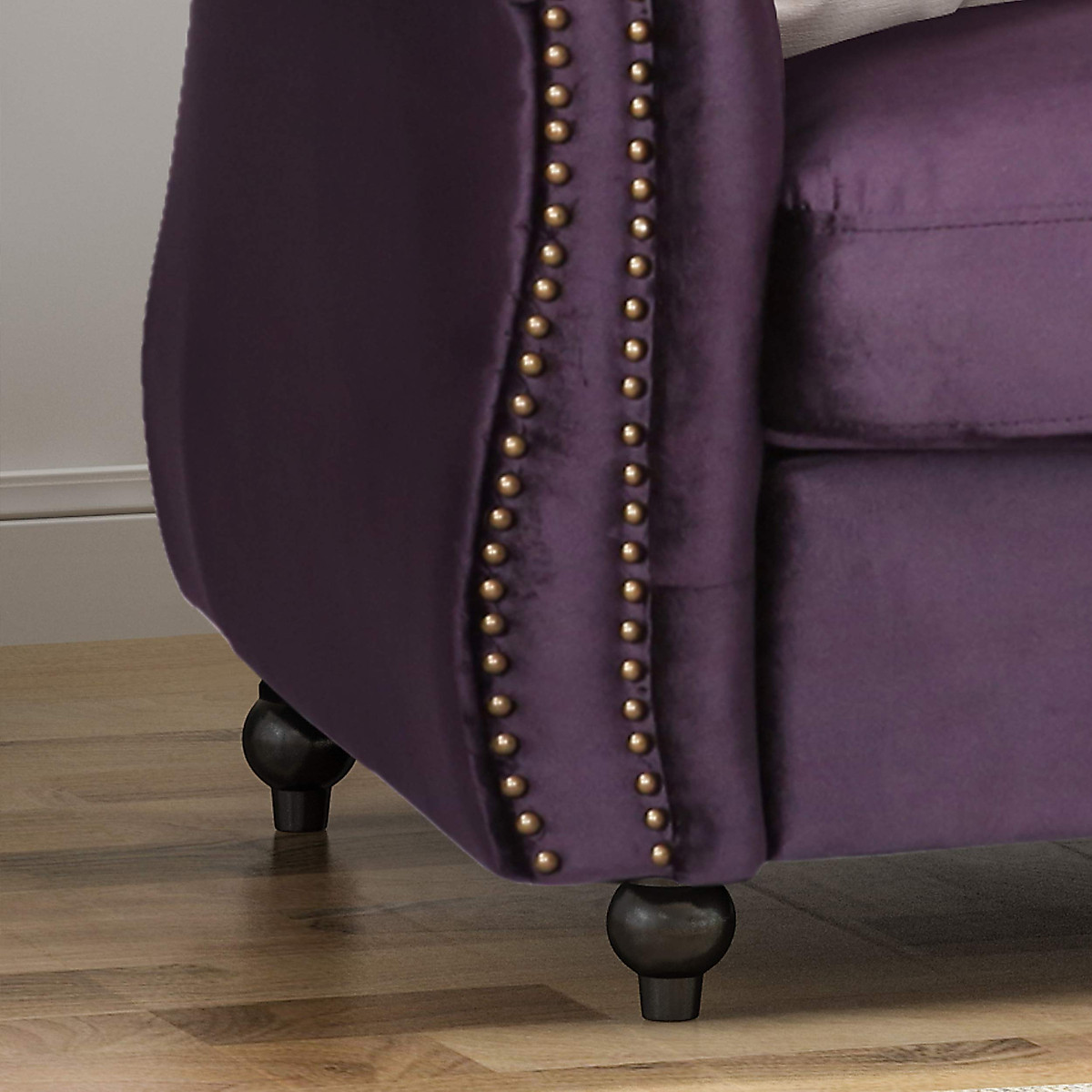 Great Deal Furniture GDFStudio Tufted Jewel Toned Velvet Sofa with Scroll Arms, BlackBerry