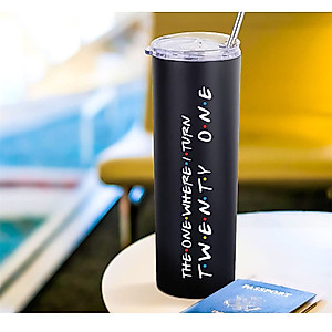 21st Birthday Gifts For Her 21st Birthday Decorations For Her 20 OZ Black Skinny Wine Tumbler Turn 21 Travel Cup With Lid Straw Happy 21 Year Old Bday Presents For 2003 Born Women Girls Female