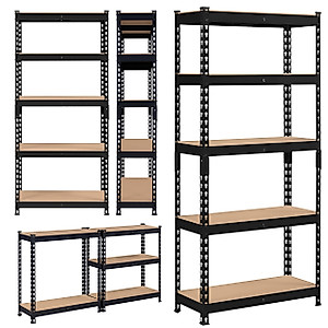 Yaheetech Storage Shelves 5 Tier Garage Shelving Heavy Duty Garage Shelves Adjustable Metal Shelving Unit Utility Rack Industrial Shelving for Warehouse Pantry Closet, 27.5"W x 12"D x 60"H, Black
