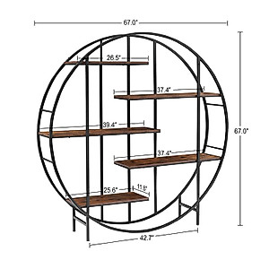 Ufurpie Bookshelf, 5 Tier Round Mid Century Modern Metal Plant Stand Bookshelves Storage Rack, Indoor Living Room Terrace Garden Balcony Plant Display Stand, Bookcase Organizer
