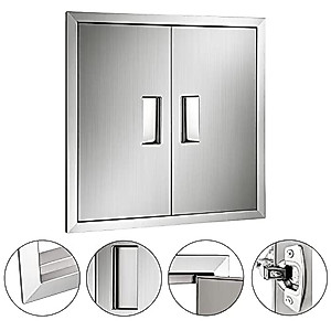 HIOSTAO Double Door Outdoor Kitchen Doors,24W x 24H Inch BBQ Access Door Stainless Steel,Built-in Handle,Thickened Plate Hydraulic Buffering Hinge Vertical for BBQ Island, Grilling Station