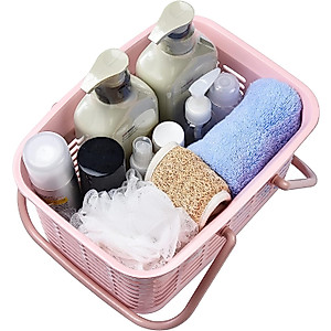 ALINK Plastic Shower Caddy Basket with Handle, Portable Organizer Storage Basket for College Dorm, Bathroom, Kitchen - Pink
