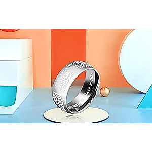 Uloveido 8mm Stainless Steel Band Islamic Muslim Muhammad Shahada Arabic God Mantra Ring In Arabic and English (Platinum Plated, size 9)