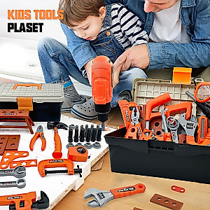 HYRENEE Kids Tool Set – 48 Piece Toddler Tool Set with Electronic Toy Drill& Tool Box,Pretend Play Kids Toys,Construction Kits Toys for Kids Ages 3 4 5 Years Old, Toddler Boy Toys