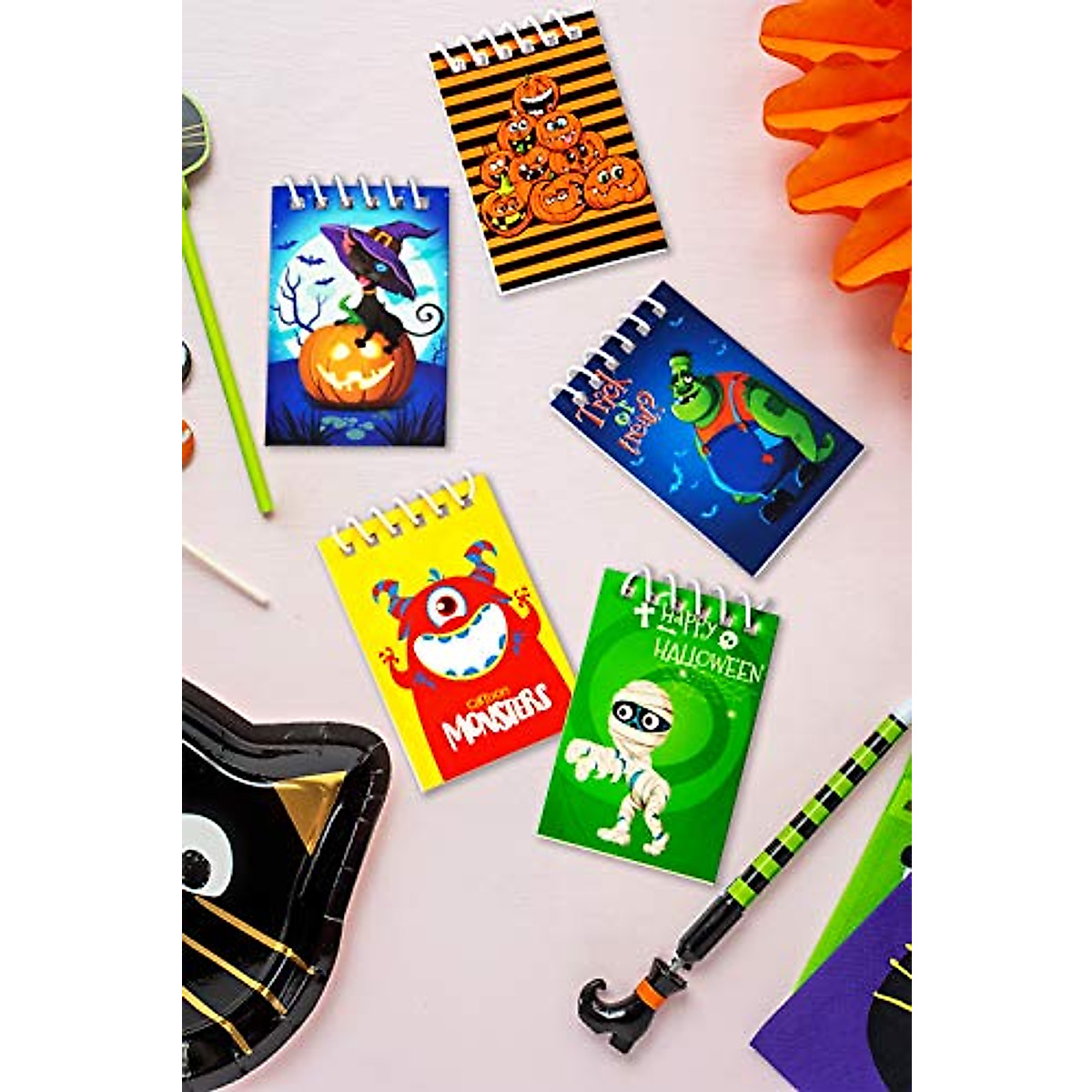 60PCS Halloween Notepads Party Favors for Kids - Spiral Notebooks Hallowmas Trick or Treat Goodie Bag Stuffers Filler Gifts Supplies Decorations, 10 Styles