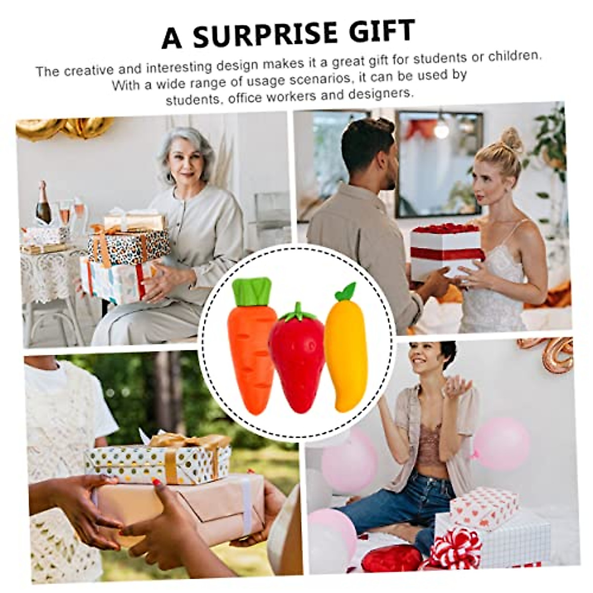 STOBOK 12 Pcs Fruit Eraser for pens + whiteboard Eraser Fake Fruit Miniature exam Eraser Eraser TPE Household erasers Delicate erasers Small Food