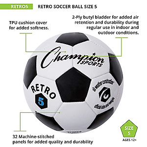 Champion Sports Retro Soccer Ball, Size 5 , Black/White