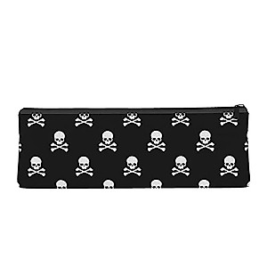 Skull Crossbones Black Triangle Pencil Pouch Large Capacity Multi Function Zipper Pencil Bag Organizer for Kids Or Adult Office Supplies Idea Gift