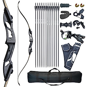 D&Q Recurve Bows for Adults Hunting Black Hunter Longbow Takedown 30-50lbs Bow and Arrow Set Right Handed Archery Archery with Bow Case Stringer Arrow Target Practice (Black 50lbs)