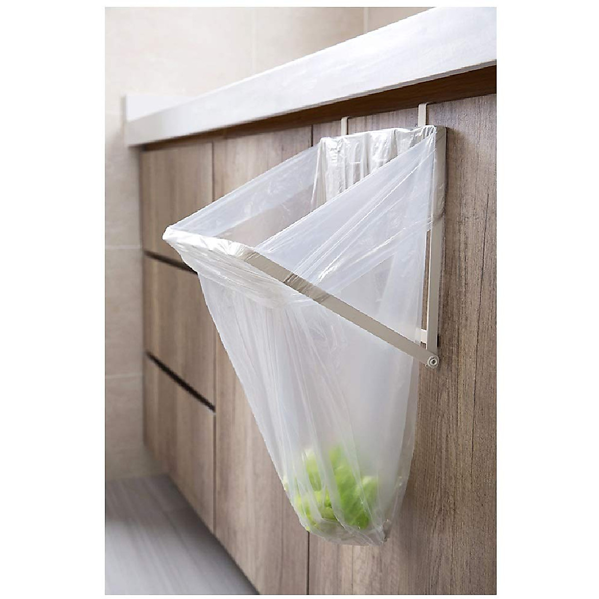 Psivika 2 Pcs Hanging Trash Garbage Bag Holder Folding Storage Holder Racks for Kitchen Different Size Plastic Bag (Black)