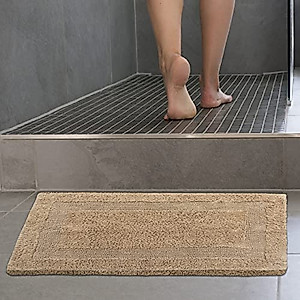 Chardin home - 100% Cotton Reversible Bathroom 2-Piece Bath Rug Set – 21”x34” & 17”x24”, Loop/Cut Pattern Absorbent Super Soft Comfort Quick Dry Durable Hotel Spa mats, Machine Washable, Beige