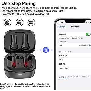 BRIBEJAT B02 Pro Wireless Earbuds with Active Noise Cancellation Touch Control, Wireless Charging Case, Bluetooth 5.2 in-Ear Headset Built-in Mic with Stereo Premium Deep Bass Immersive Sound, Black