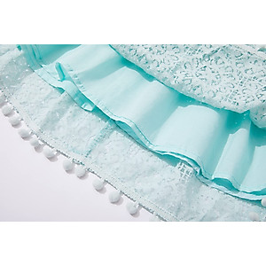 Csbks Toddler Girls Cute Pompoms Lace Floral Elegant Retro Swing Party Dress Blue-Green 130