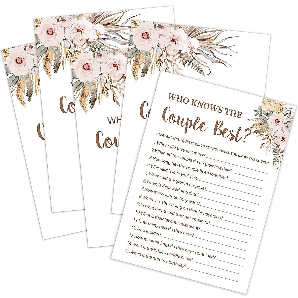 Boho Bridal Shower Decorations,Who Knows The Couple Best Bridal Shower Game,Love Is In Bloom Bridal Shower,Bridal Shower Gift Ideas,Cute Shower Game,Bachelorette Games for Parties,30 Game Card Sets,N7