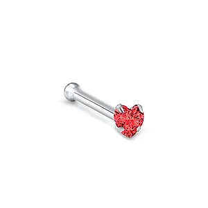 14k White Gold Nose Bone Ring 3mm Red Heart CZ 22G