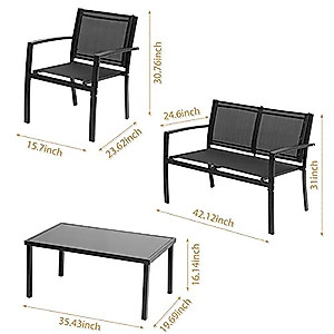 Acquire 4 Pieces Patio Furniture Set Outdoor Garden Patio Conversation Sets Poolside Lawn Chairs with Glass Coffee Table Porch Furniture