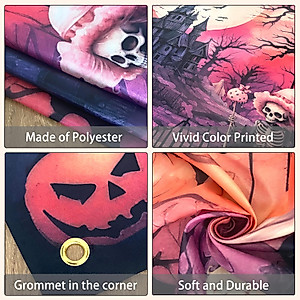 LDWLYW Pink Halloween Backdrop Scary Halloween Backdrops for Photography Background Full Moon Haunted House Halloween Party Decorations Outdoor Witch Birthday Banner for Girl Kids 7x5ft