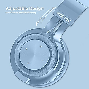 REETEC Wireless Bluetooth Headphones Over-Ear - [40 Hrs Playing Time, Soft Protein Earpads] Foldable HiFi Stereo Wireless Headphones with Microphone, Deep Bass Headset for Phone, PC, iPad - Blue