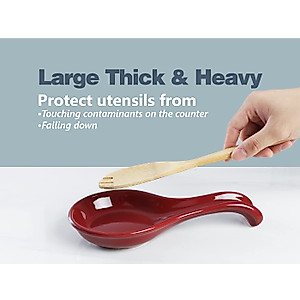 ONEMORE Ceramic Spoon Rest for Stove Top - Extra Wide Heat-Resistant Ladle Holder for Kitchen Counter Utensils/Tools - Large, Red