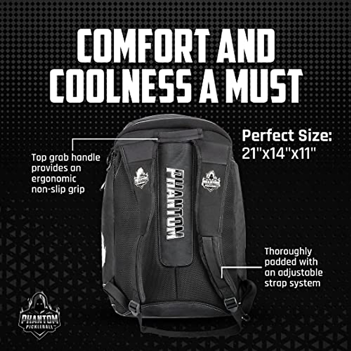 Phantom Pickleball Backpack Professional Tour Bag – 21 x 14 x 11 Inches Large Capacity Pickleball Bag with Padded Straps, Shoe Compartment, Laptop Sleeve – Insulated Backpack for Pickleball Equipment