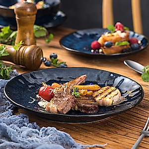 vicrays 18-Piece Kitchen Dinnerware Set, Ceramic Fluted Dinner Plates, Salad Plates, Bowls Set, Microwave, Oven, and Dishwasher Safe, Scratch Resistant, Suitable for Home, Party, Restaurant (Blue)