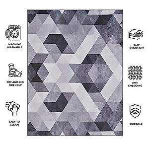 Casanta Living Machine Washable Rug - Geometric Abstract Area Rug - Neutral Gray Rug for Living Room, Bedroom, Entryway - Grey and Ivory White - 6x9