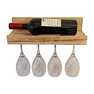 Gianna's Home Rustic Farmhouse Country Distressed Wood Wall Mounted Wine Rack with Glass Holder (Torched Wood)