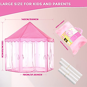 WillingHeart Princess Castle Play Tent for Girls Kids Pink Large Indoor Outdoor Dress Up Pretend Fort Playhouse Children Toddler Fairy Playroom Child Game Party Dream House Camping to Birthday Gift